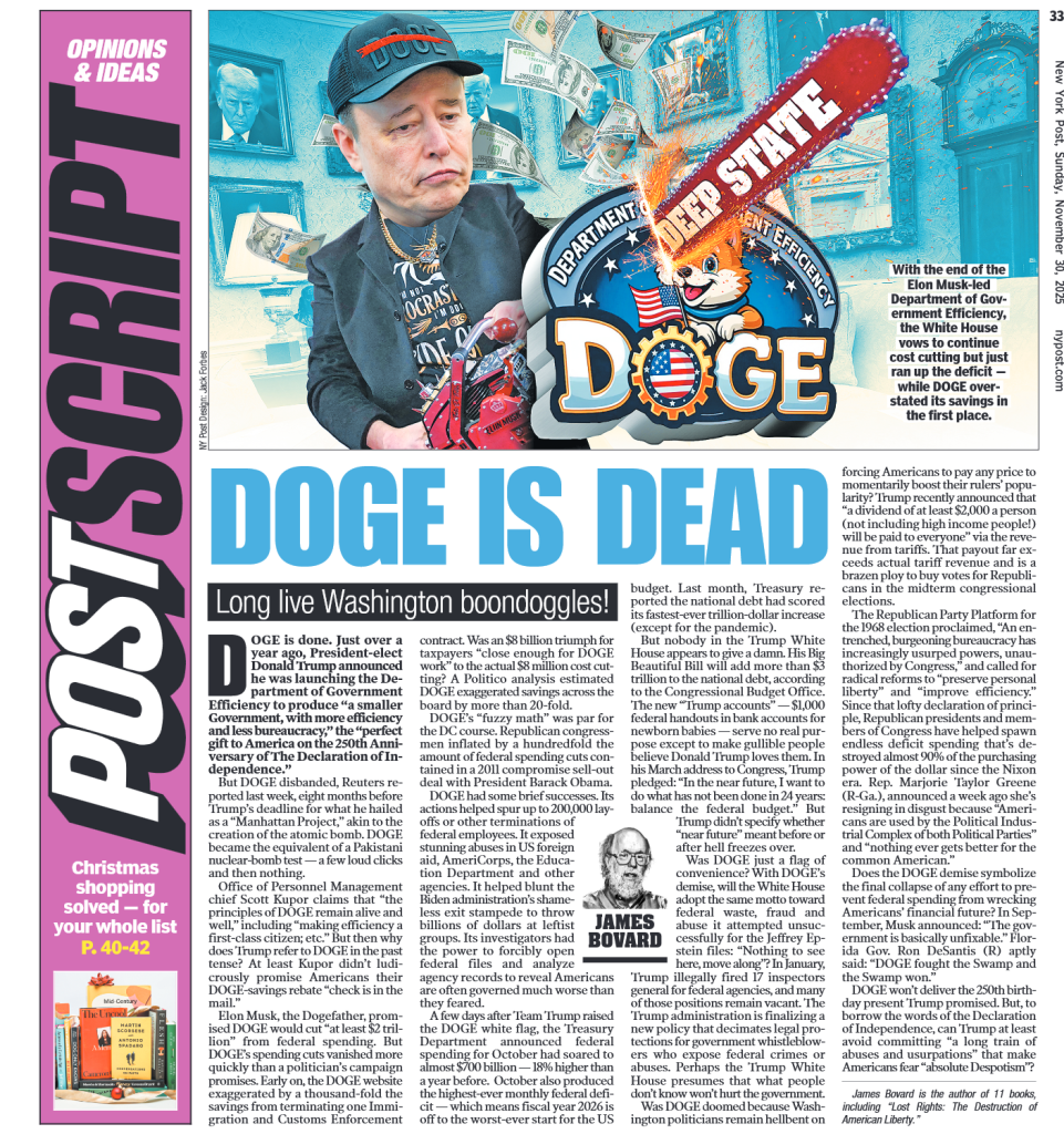 N.Y. Post: DOGE is Dead - Long Live Boondoggles! - James Bovard